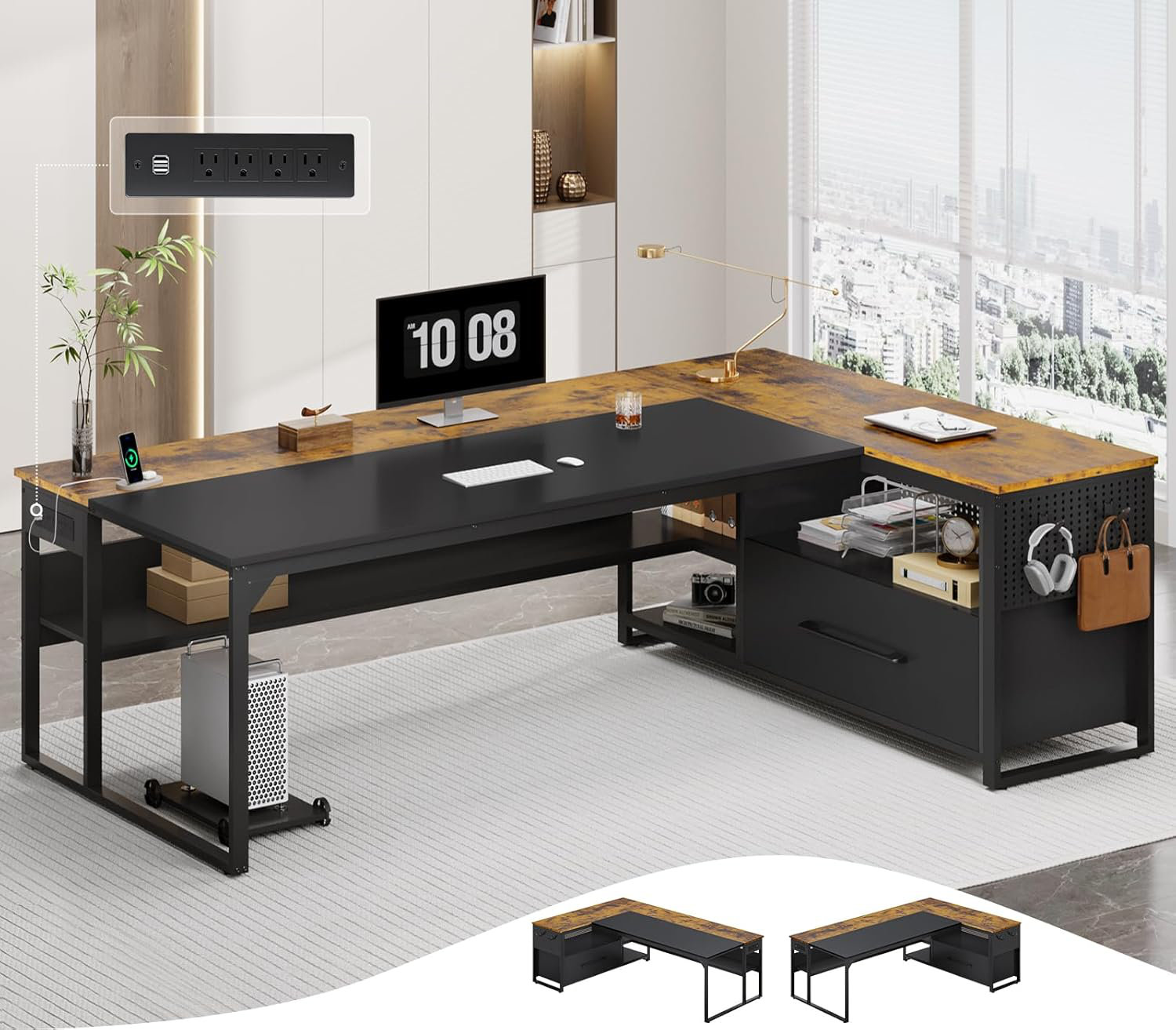 17 Stories 71" L-Shaped Executive Desk, Large Office Desk With Widen ...